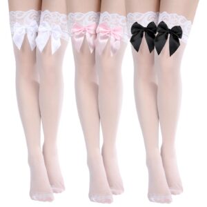 geyoga women bow lace thigh high stockings over the knee stocks for valentine's day