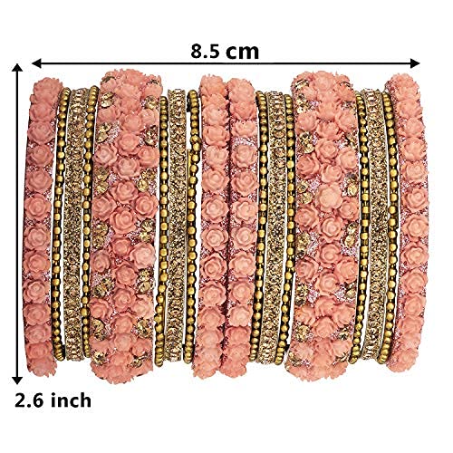 Aheli Ethnic Colorful Metal Bangles Chudha Set Stone Studded Bangle Set Indian Wedding Wear Fashion Jewelry for Women & Girls Peach