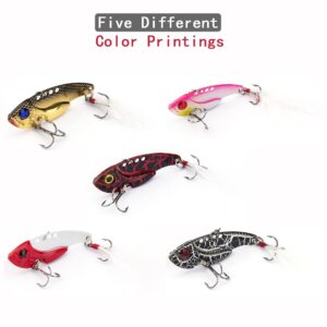 5PCS Fishing Lures Rooster Tail Metal VIB Hard Spinner Blade Baits with Feathers Fishing Lure Bass Crankbait Fishing Spinner Blade for Bass Fishing Lure Kit with Tackle Box