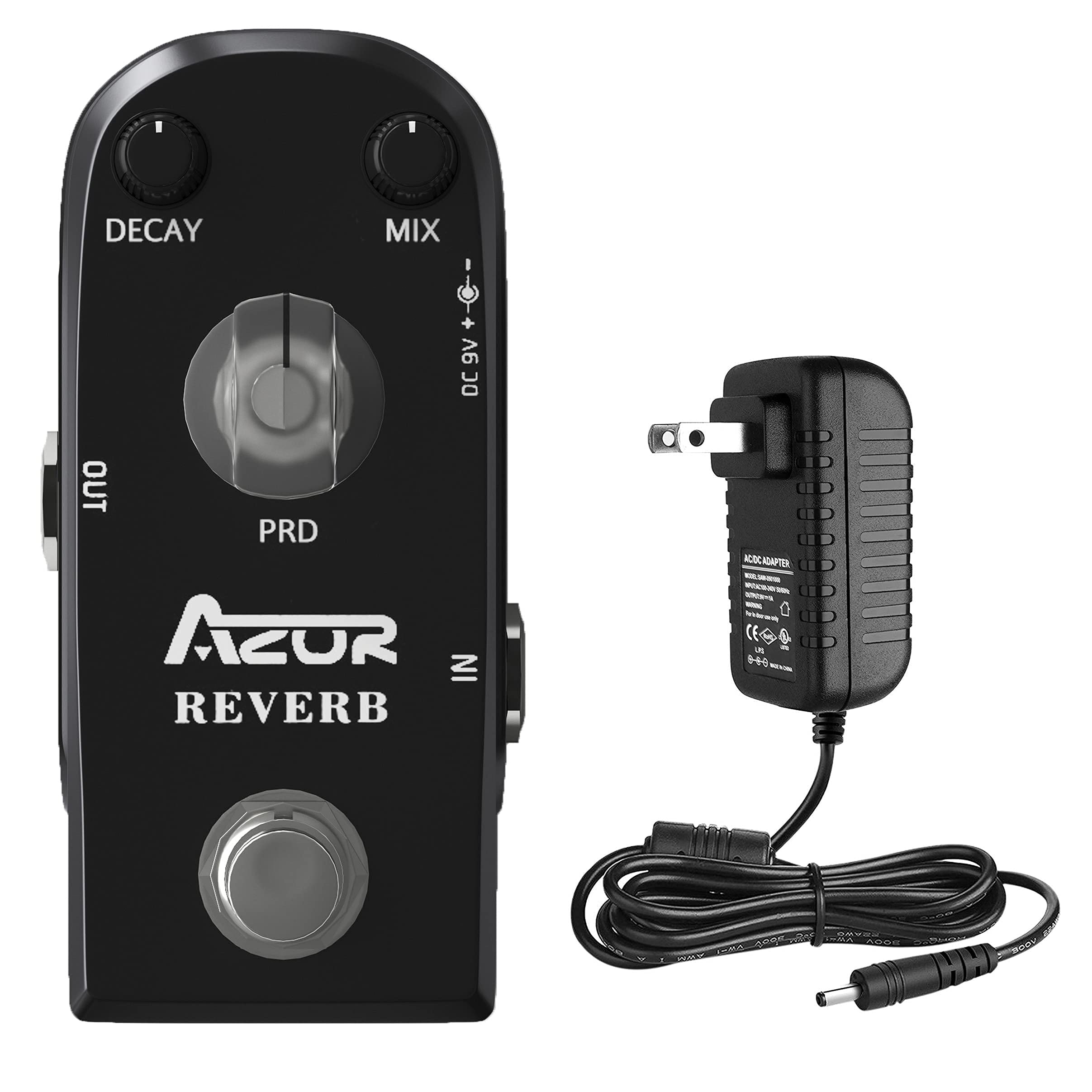 AZOR Pedal Power Adapter with Digital Reverb Guitar Effect Pedal Plate Reverb Hall and Church,Space Guitar Effect with True Bypass Aluminum Alloy