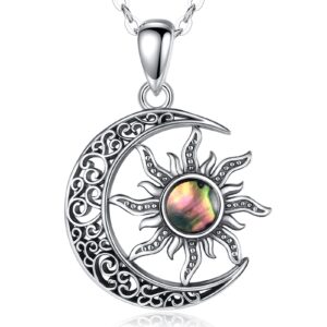 nfuseu sun and moon necklace sterling silver for women witchy jewelry crescent moon pendant twitches abalone vintage oxidized black birthday gifts, 18 inch chain