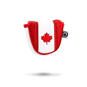 pins & aces canada head cover - premium, hand-made leather, headcover - maple leaf styled, tour quality golf club cover - style and customize your golf bag (mallet)