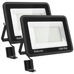 kelinvmi 150w led flood light outdoor, 900w equivalent led security light with plug, 6500k high brightness outdoor floodlights for garage, porch, backyard, garden, playground