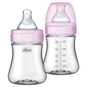 chicco duo 5oz. hybrid baby bottle with invinci-glass inside and plastic outside | dishwasher, bottle warmer, and electric sterilizer safe | intui-latch nipple | clear/grey, 2pk