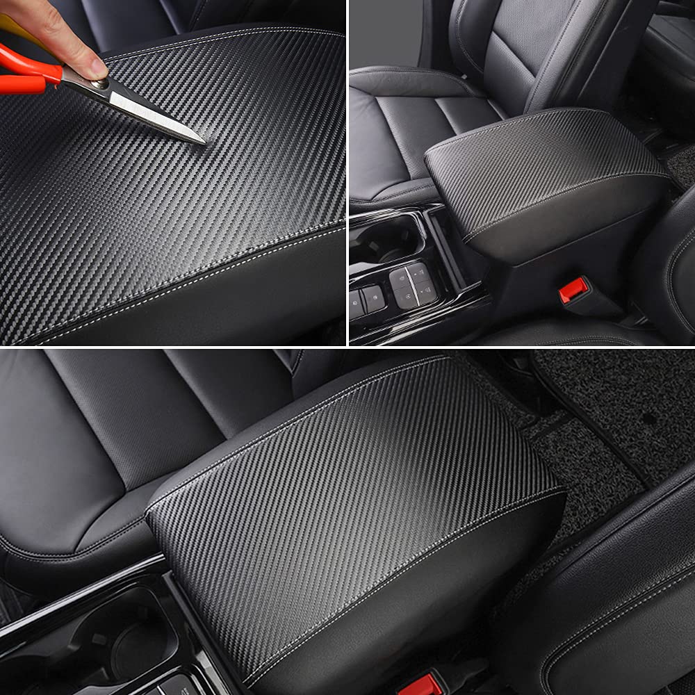 INTGET Car Center Console Armrest Cover for 2023 2022 Ford Explorer Accessories 2020 2021 Leather Middle Arm Rest Dog Seat Cover Console Lid Protector(Carbon Fiber Leather)