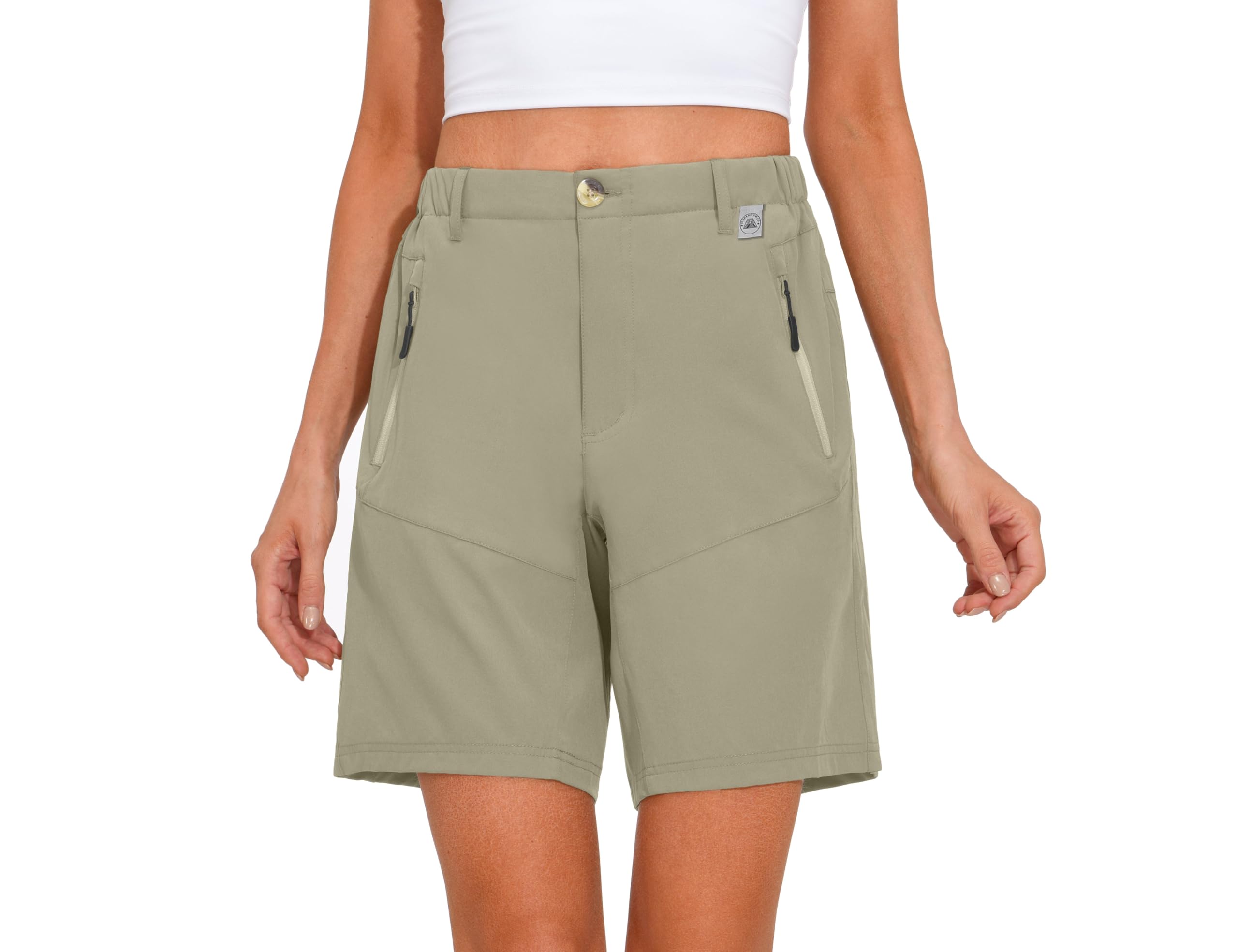 Mapamyumco Women’s Hiking Shorts Quick Dry Stretch for Golf Outdoor Camping Travel, Zipper Pockets Khaki S