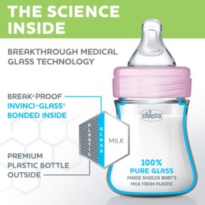 Chicco Duo 5oz. Hybrid Baby Bottle with Invinci-Glass Inside and Plastic Outside | Dishwasher, Bottle Warmer, and Electric Sterilizer Safe | Intui-Latch Nipple | Clear/Grey, 2pk