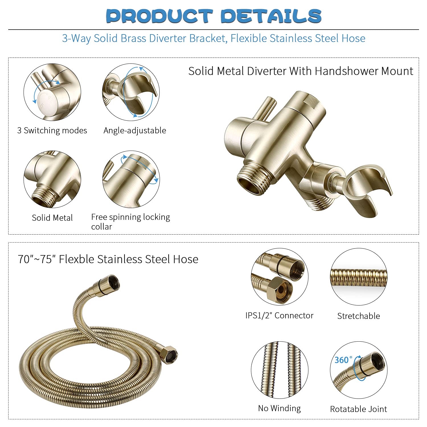 All Metal Shower Faucet Set, Dual Square Shower Head System with Handheld Wand & Rainfall Showerhead, Diverter, Hose Complete Combo, Pressure Balance Rough-in Valve Included