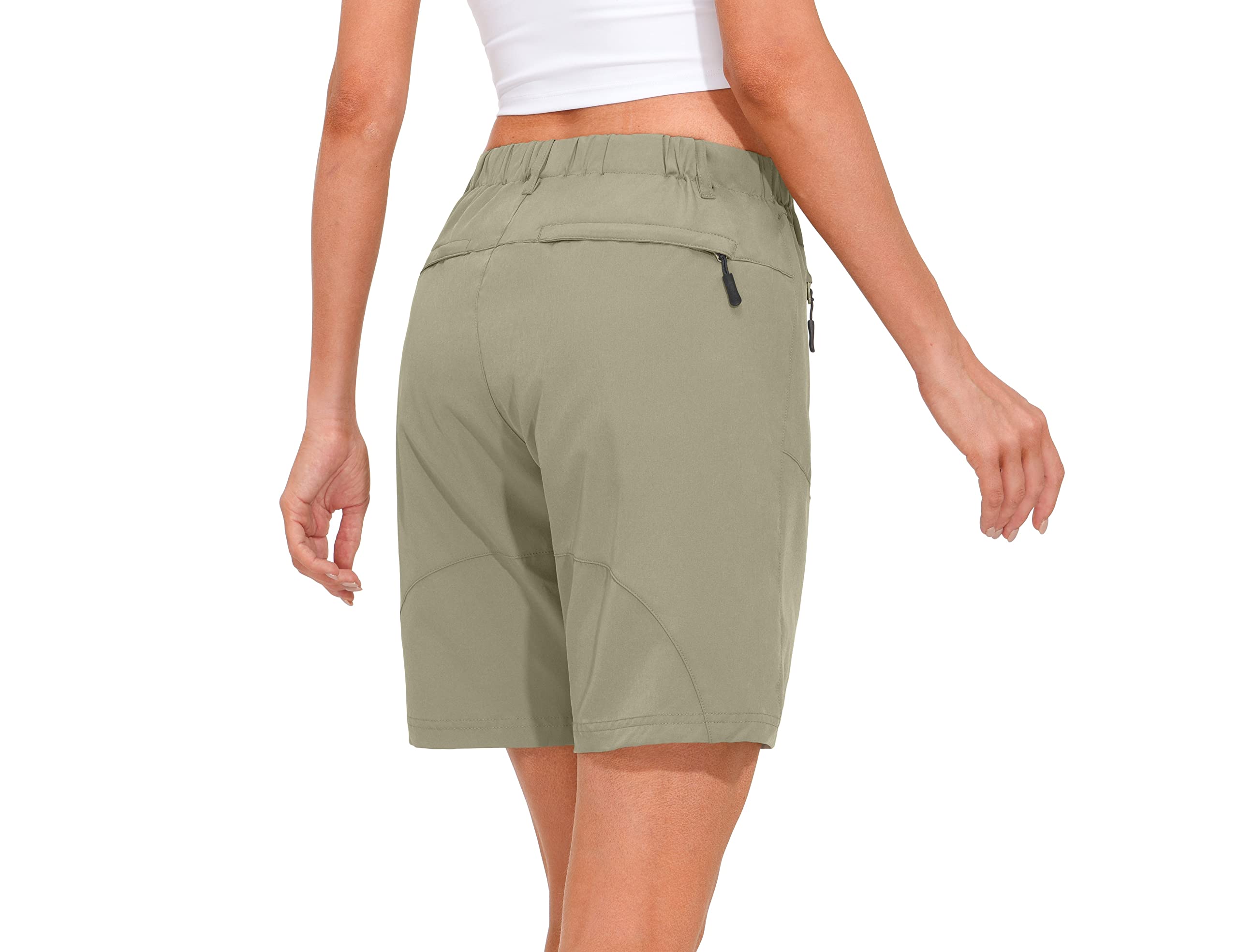 Mapamyumco Women’s Hiking Shorts Quick Dry Stretch for Golf Outdoor Camping Travel, Zipper Pockets Khaki S