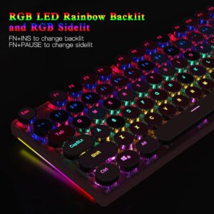 HUO JI Mechanical Gaming Keyboard Typewriter Style with RGB Side Lit and Rainbow Backlit, Retro Style, Blue Switches - Clicky, Metal Panel, Lipstick 104 Keys USB Wired for Mac, PC, Cute Pink