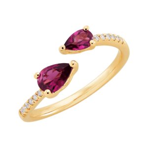 Welry Natural 3/4 cttw Rhodolite Garnet Bypass Ring with Diamond Accents in 10K Yellow Gold, Size 7