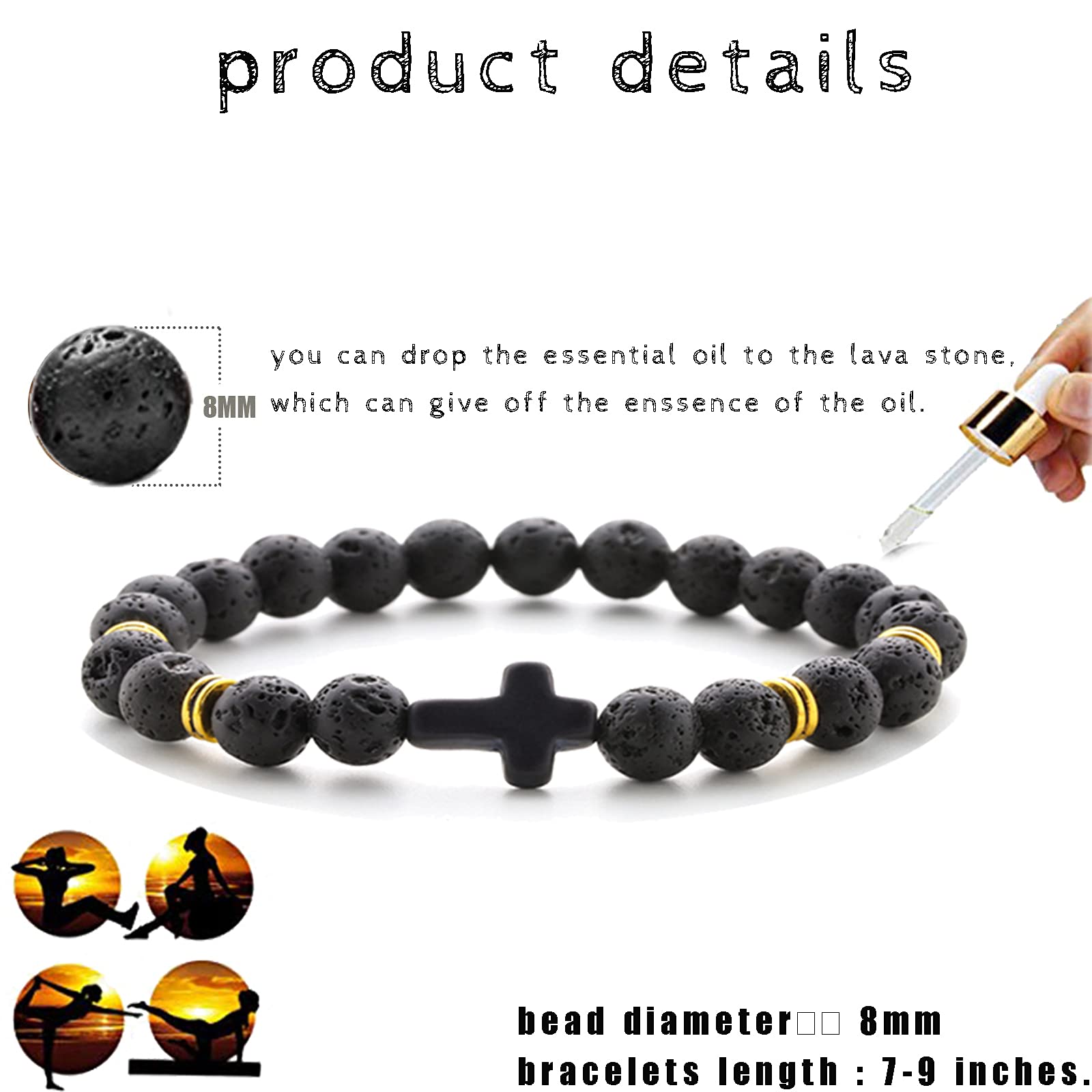 WAINIS 12 Pcs 8MM Beads Bracelet for Men Women Lava Rock Tiger Eye Stone Howlite Stone Stretch Elastic Bracelet Set