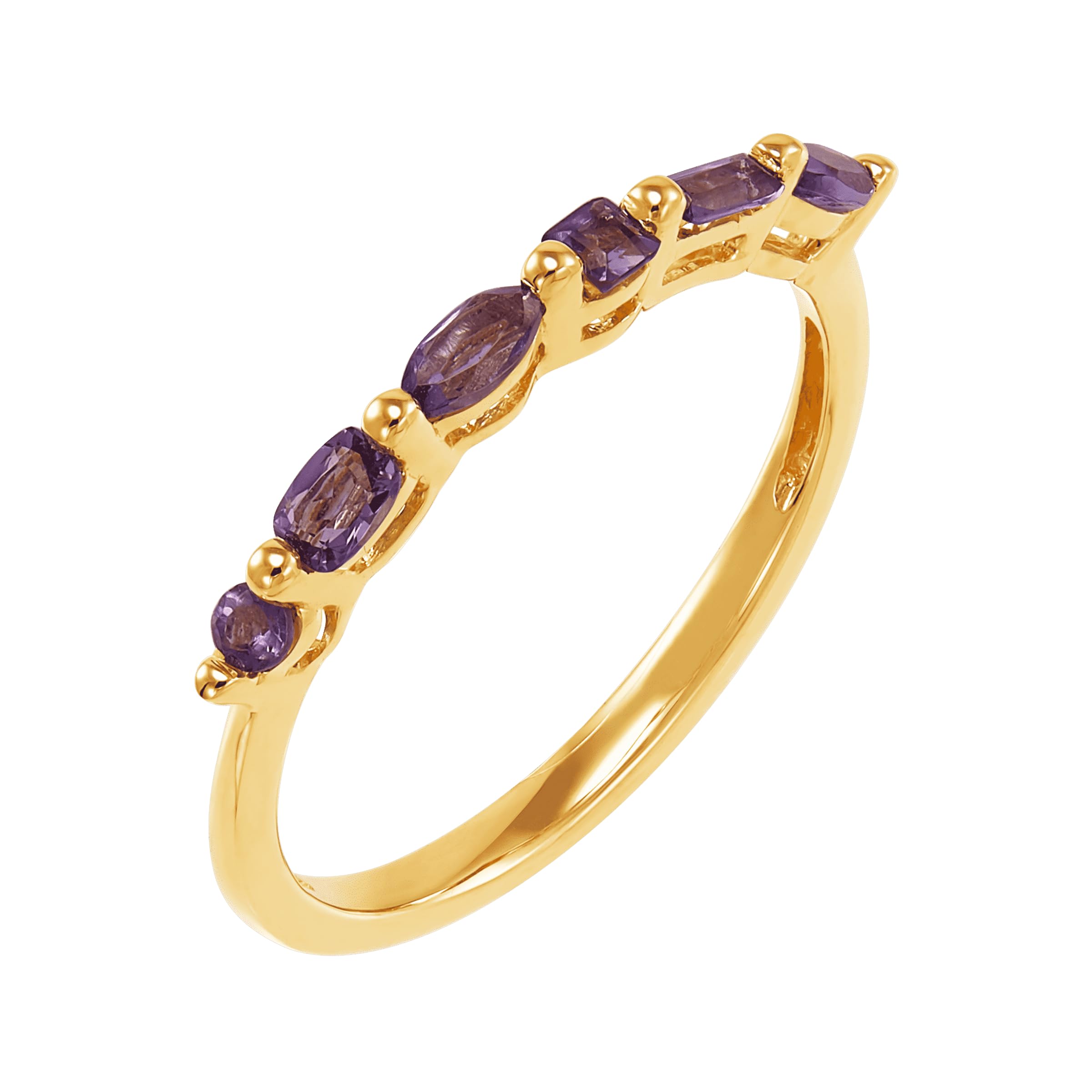 Welry Natural Geometric Amethyst Band Ring in 10K Yellow Gold, Size 9