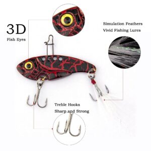 5PCS Fishing Lures Rooster Tail Metal VIB Hard Spinner Blade Baits with Feathers Fishing Lure Bass Crankbait Fishing Spinner Blade for Bass Fishing Lure Kit with Tackle Box