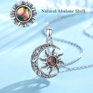 NFUSEU Sun and Moon Necklace Sterling Silver for Women Witchy Jewelry Crescent Moon Pendant Twitches Abalone Vintage Oxidized Black Birthday Gifts, 18 Inch Chain