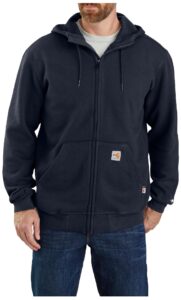 carhartt men's flame-resistant force loose fit midweight full-zip sweatshirt, navy, large