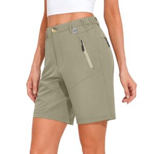 Mapamyumco Women’s Hiking Shorts Quick Dry Stretch for Golf Outdoor Camping Travel, Zipper Pockets Khaki S