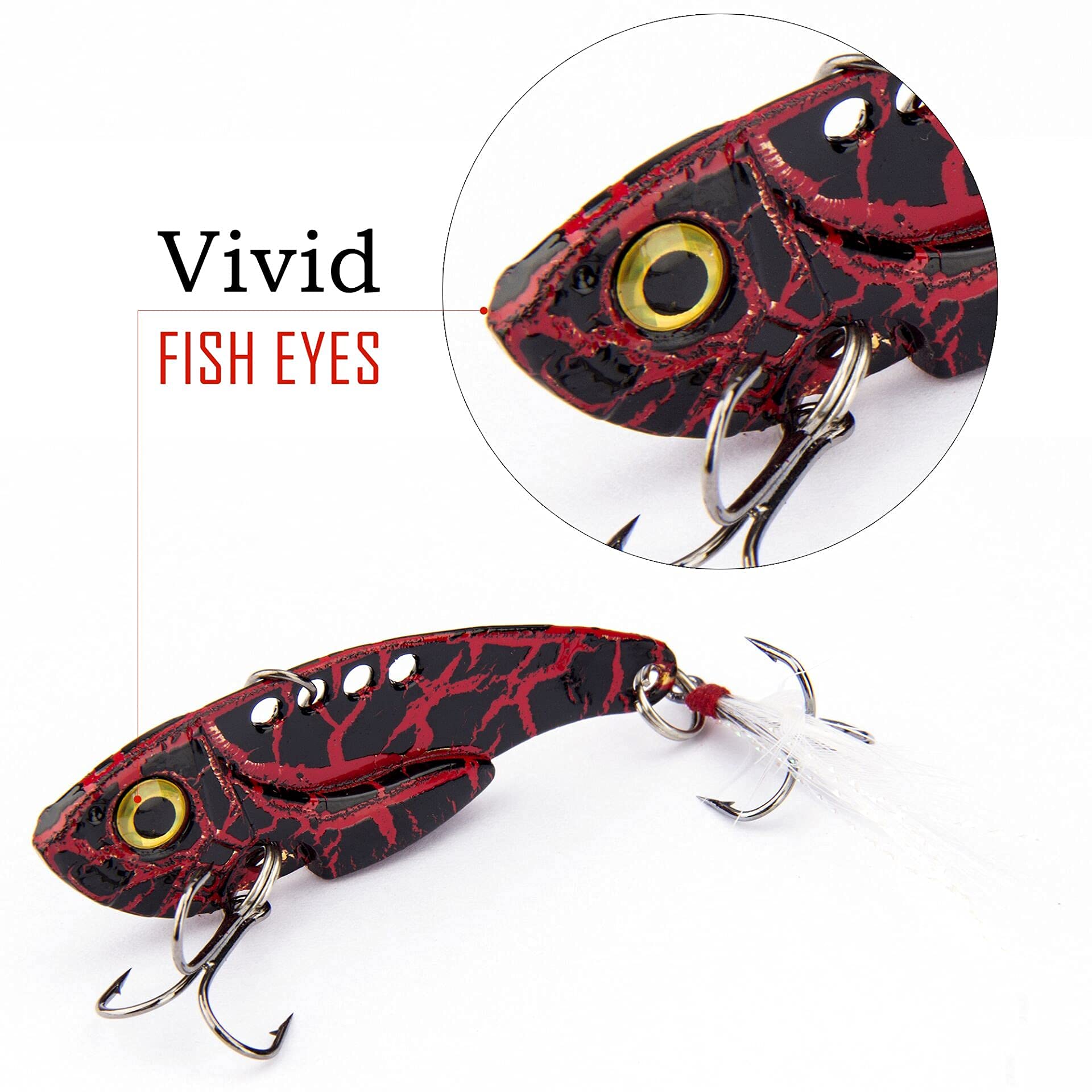 5PCS Fishing Lures Rooster Tail Metal VIB Hard Spinner Blade Baits with Feathers Fishing Lure Bass Crankbait Fishing Spinner Blade for Bass Fishing Lure Kit with Tackle Box