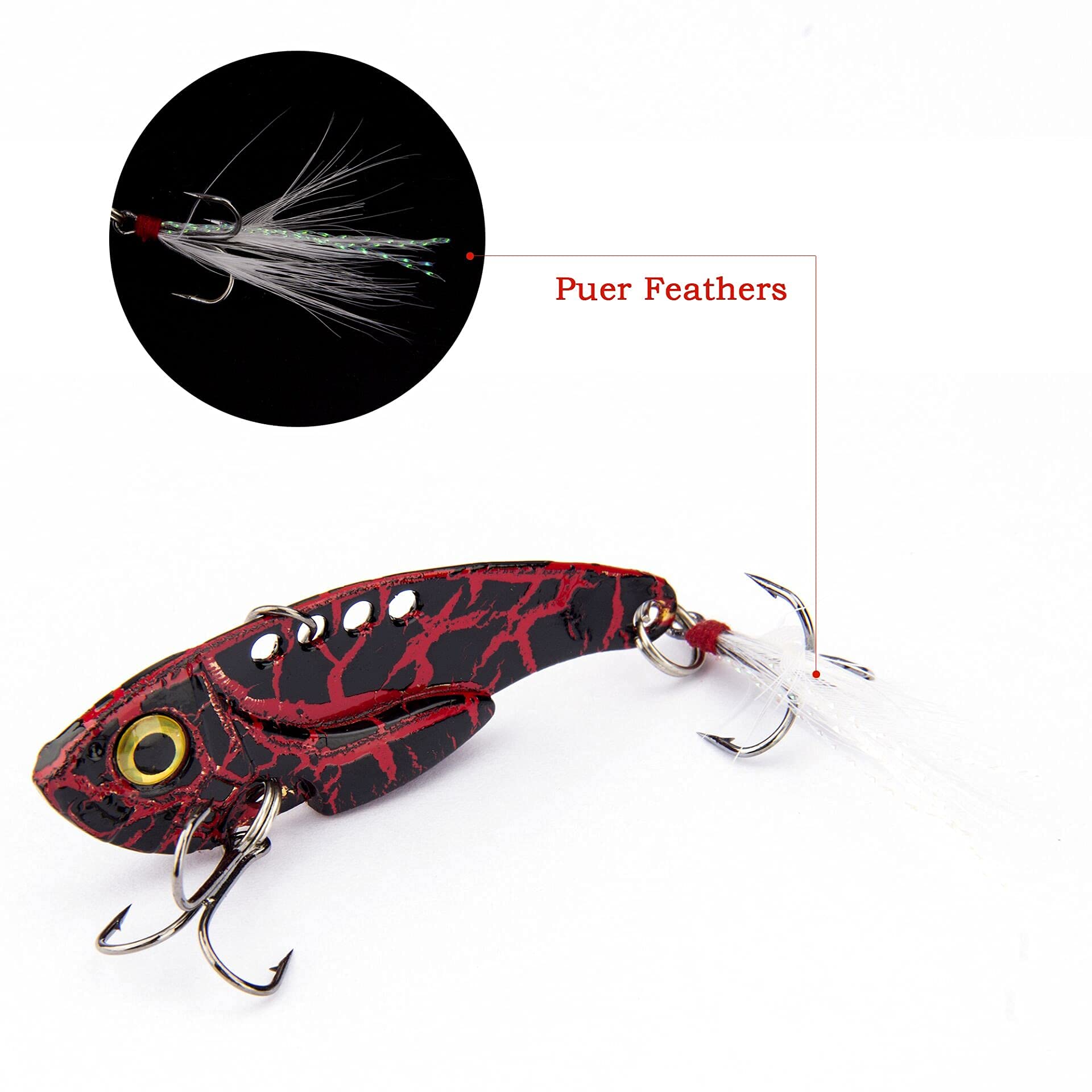 5PCS Fishing Lures Rooster Tail Metal VIB Hard Spinner Blade Baits with Feathers Fishing Lure Bass Crankbait Fishing Spinner Blade for Bass Fishing Lure Kit with Tackle Box