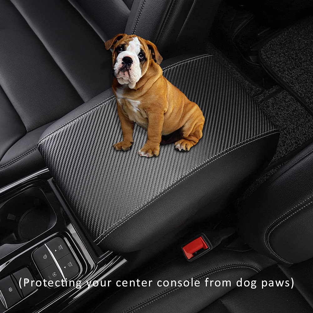 INTGET Car Center Console Armrest Cover for 2023 2022 Ford Explorer Accessories 2020 2021 Leather Middle Arm Rest Dog Seat Cover Console Lid Protector(Carbon Fiber Leather)