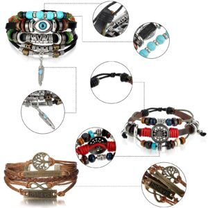 Hicarer 3 Pieces Multilayer Woven Leather Bracelets Western Bracelets Gifts for Women Beaded Bohemia Bracelet Evil Eye Boho Handmade Pu Bracelet Wristbands Bracelet for Men Women