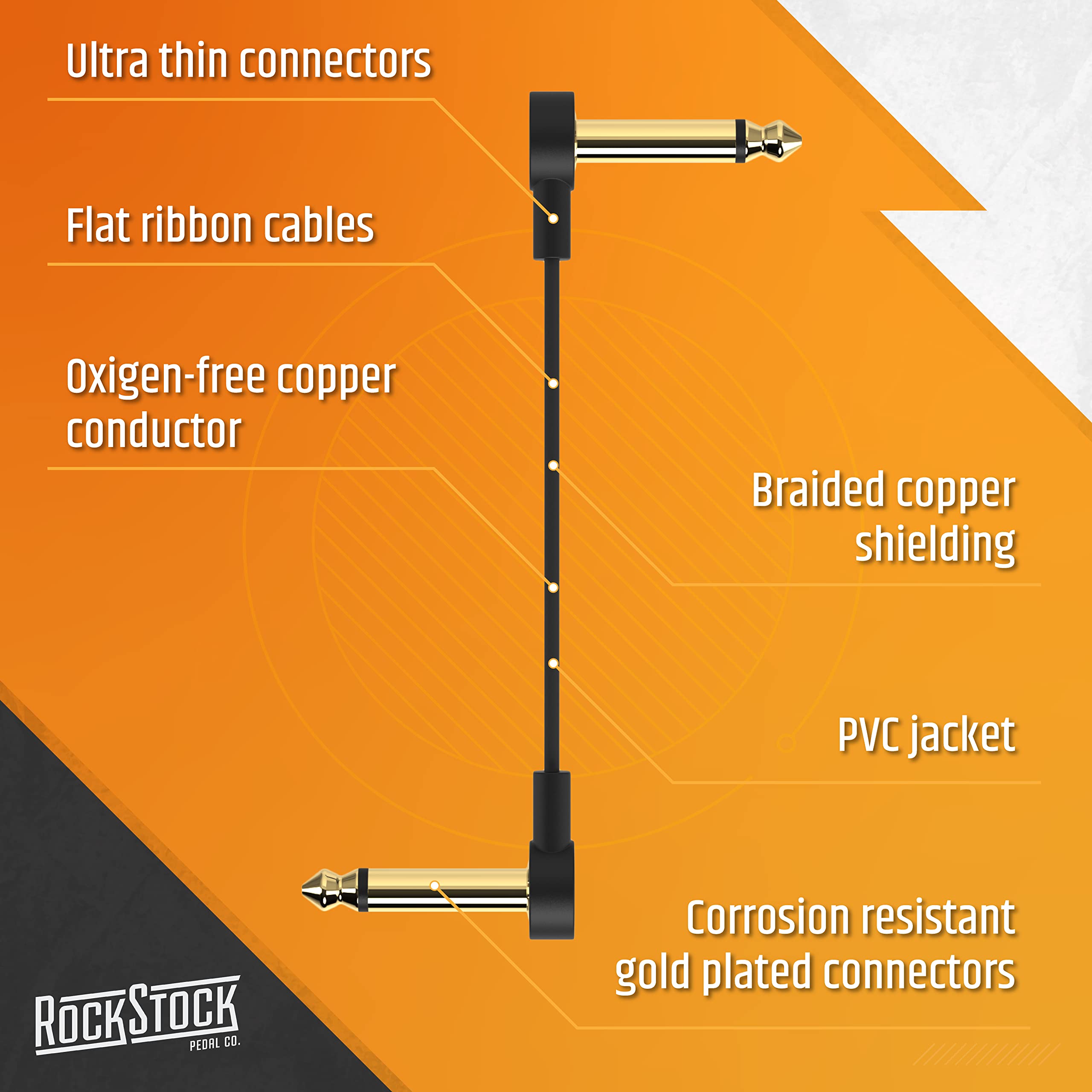 Rock Stock Guitar Pedal Patch Cables - 4 Inch S-Shape Right Angle Pedal Board Cable to Maximize Space - Durable & Low Noise Gold Plated Connectors