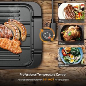 COSTWAY 2-in-1 Smokeless Indoor Grill, 1500W Electric Griddle w/Non-stick Reversible Cooking Plate, Large Drip Tray, Temperature Control, Dishwasher-safe