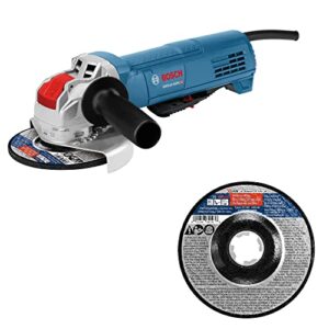 bosch gwx10-45pe 4-1/2 in. x-lock ergonomic angle grinder with paddle switch with bosch gwx27lm450 4-1/2 in. x 1/4 in. x-lock arbor type 27 30 grit metal grinding abrasive wheel