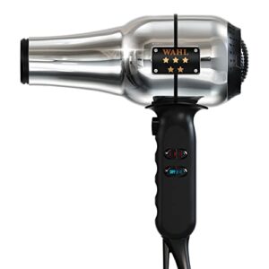 wahl professional - 5-star series ionic retro-chrome design barber hair dryer #05054-includes 2 concentrator attachments 2.5"-3.5" with a 9' cord - 2 speed settings with 3 heat settings & cool setting