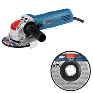 bosch gwx10-45e 4-1/2 in. x-lock ergonomic angle grinder with bosch cwx27m450 4-1/2 in. x .098 in. x-lock arbor type 27a (iso 42) 30 grit metal cutting and grinding abrasive wheel