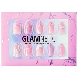 glamnetic press on nails - wild card | opaque uv finish short pointed almond shape, reusable pastel nails in 12 sizes - 24 nail kit with glue