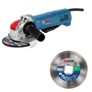 bosch gwx10-45pe 4-1/2 in. x-lock ergonomic angle grinder with paddle switch with bosch dbx4543s diamond blade