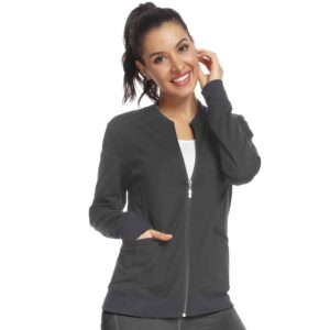 jeyong women's zip front warm-up jacket (pewter color, large, l)