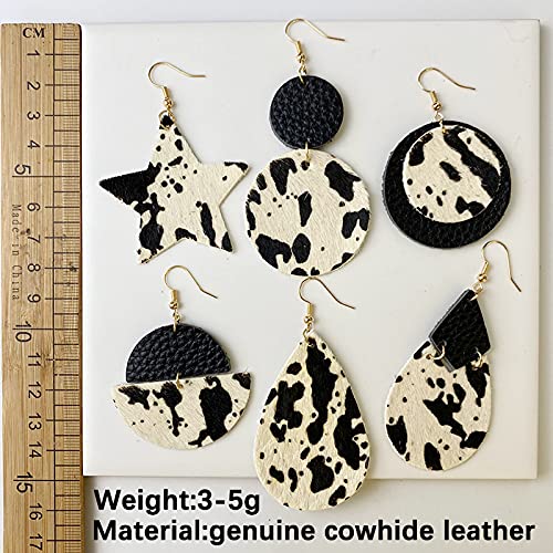 Leather Teardrop Hook Earrings Handmade Lightweight Floral Cow Print Earring Dangle Drop Earring for Women Girls - drop earring