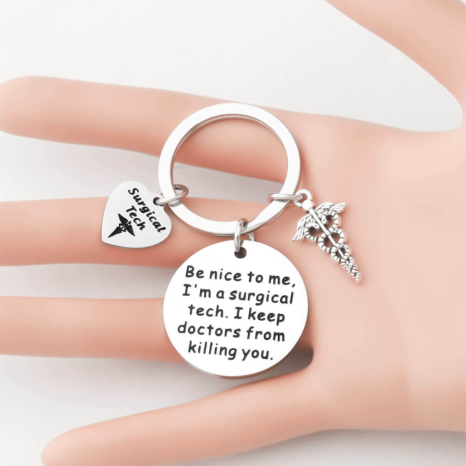 BAUNA Surgical Tech Keychain Surgical Technologist Gift I Keep Doctors From Killing You Jewelry for Surgical Nurse Doctor (Surgical Tech Keychain)