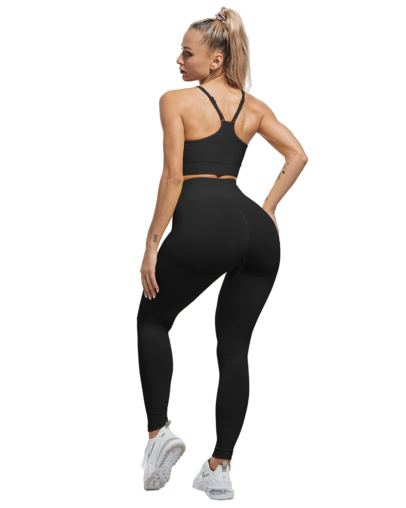 CHRLEISURE 3 Piece Workout Leggings Sets for Women, Gym Scrunch Butt Butt Lifting Seamless Leggings (Black, XL)