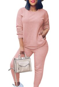 fixmatti women 2 piece sweatsuit long sleeve tops jogger pants workout sets tracksuit pink m