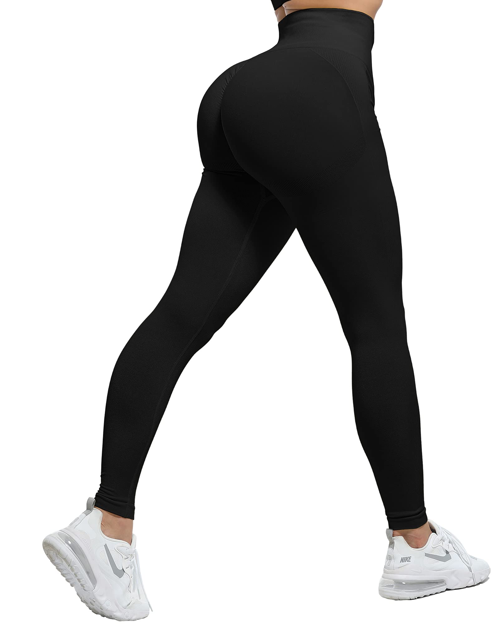 CHRLEISURE 3 Piece Workout Leggings Sets for Women, Gym Scrunch Butt Butt Lifting Seamless Leggings (Black, XL)