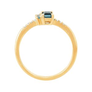 Welry London & Swiss Blue Topaz Ring with Diamond Accents in 10K Yellow Gold, Size 7