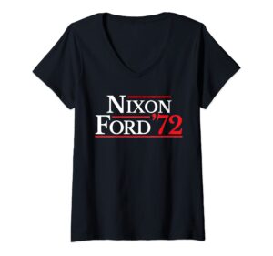 womens nixon ford retro election 1972 v-neck t-shirt