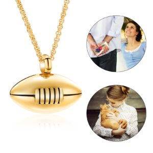 Hearbeingt Cremation Jewelry Urn Necklace for Ashes America Football/Basketball Keepsake Urn Pendant Memorial Ash Urn Jewelry for Women Men(Gold)