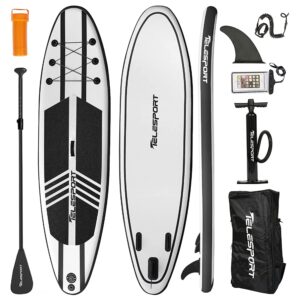 telesport paddle boards 11 foot long 33 inch wide inflatable stand up paddleboard blowup sup board with accessories, 350 pound weight capacity, black