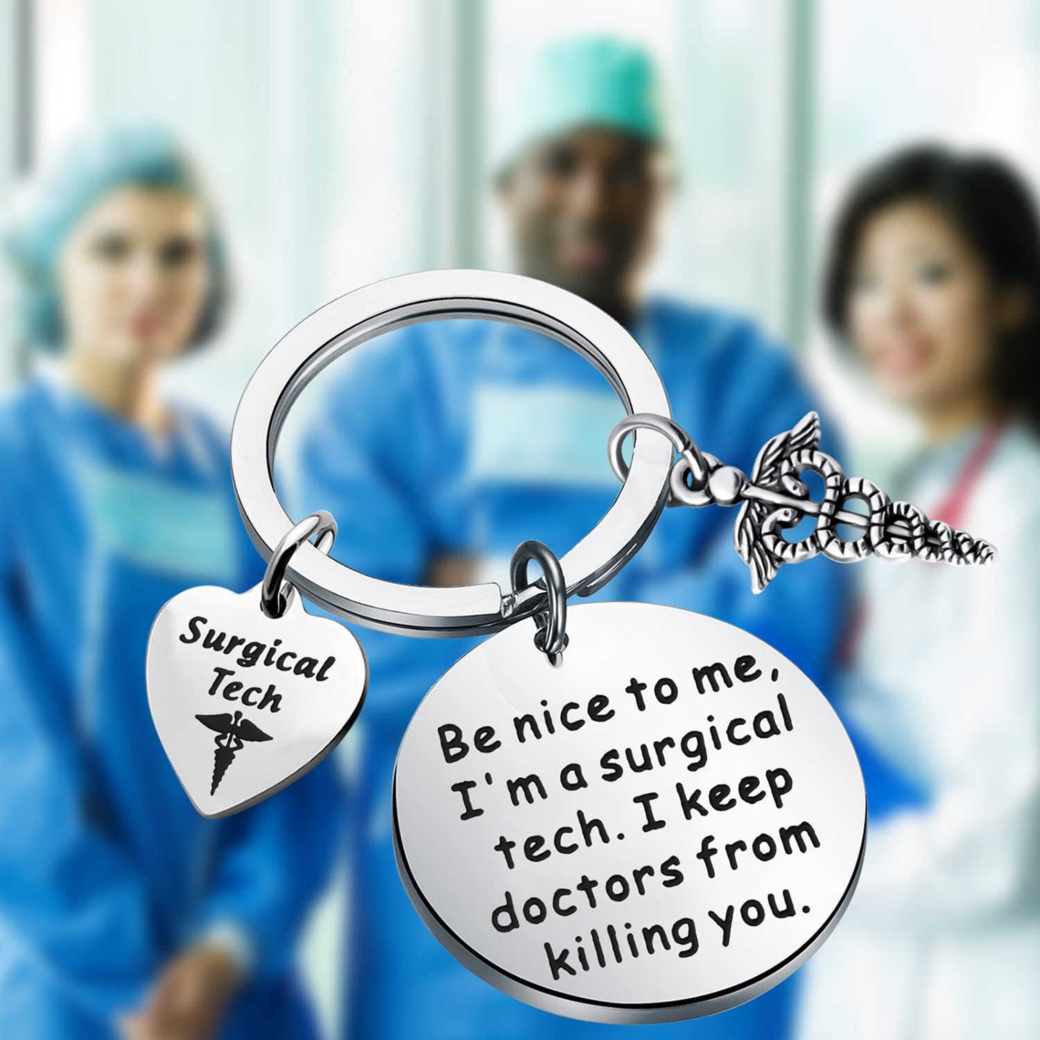 BAUNA Surgical Tech Keychain Surgical Technologist Gift I Keep Doctors From Killing You Jewelry for Surgical Nurse Doctor (Surgical Tech Keychain)