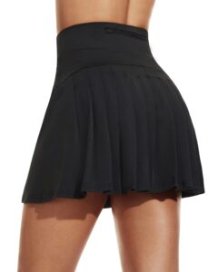 betaven pleated tennis skirts for women with pockets build in shorts golf skort high waisted athletic running activewear,a-black,medium