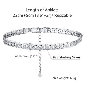 PROSILVER Sterling Silver Cuban Link Anklets For Women Womens Foot Chain Anklet Ankle Braclet