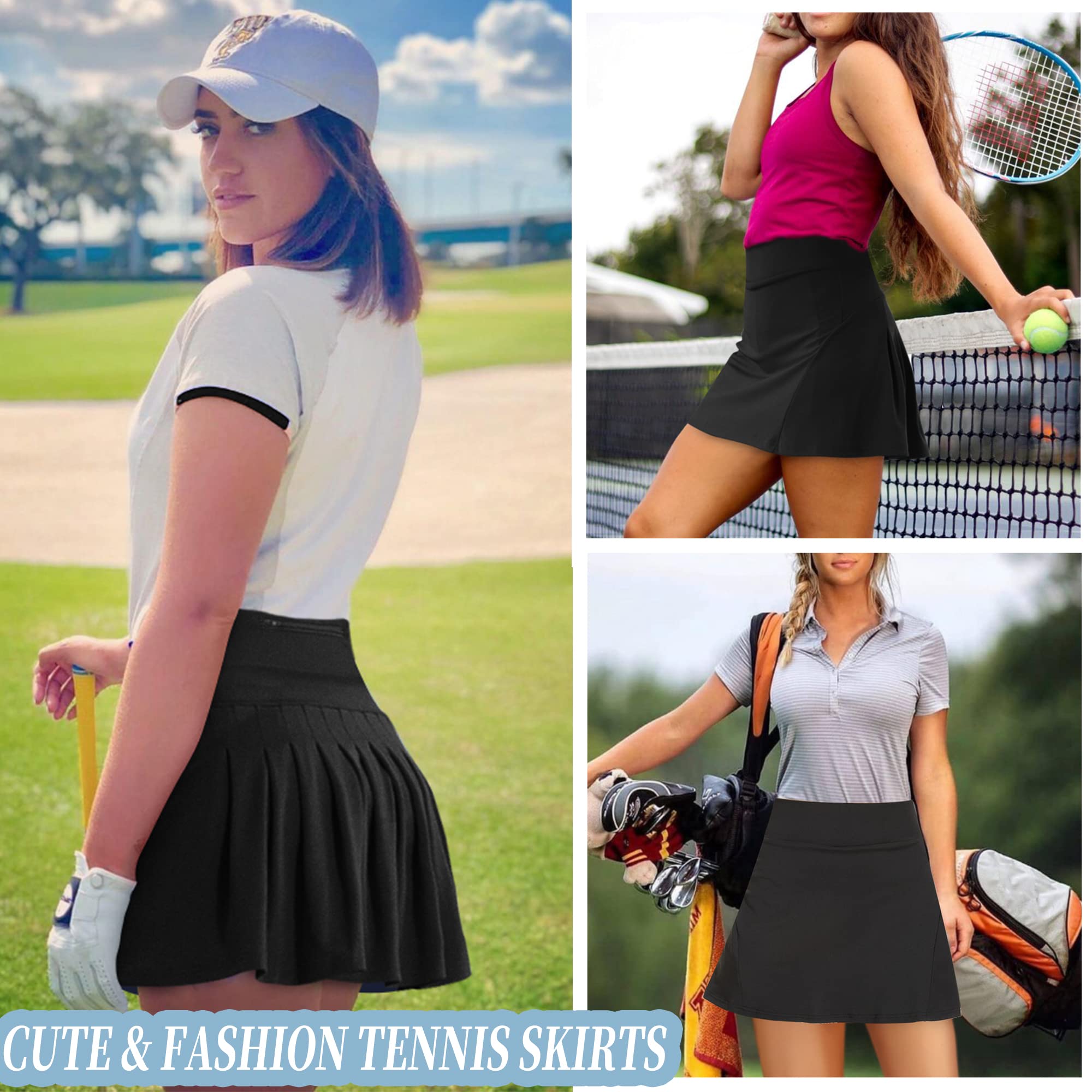 Betaven Pleated Tennis Skirts for Women with Pockets Build in Shorts Golf Skort High Waisted Athletic Running Activewear,A-Black,Medium