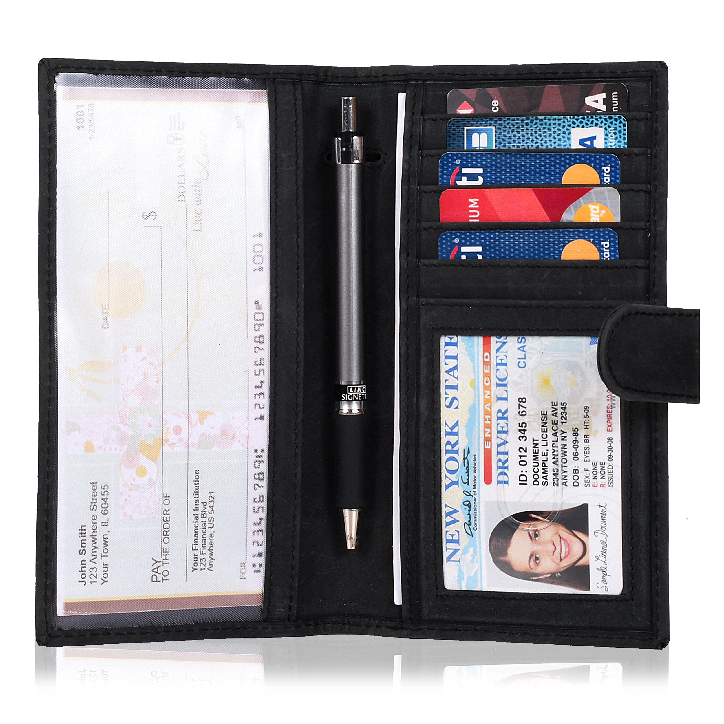 NeoMonte Handmade RFID Leather Checkbook Covers for Men and Women with 6 Credit Card & 1 ID Slot and Pen Holder