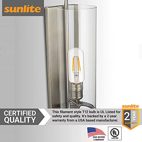 Sunlite 40263 LED Filament T12 Tubular Light Bulb, 3 Watts (25W Equivalent), 240 Lumens, UL Listed, 104 mm, Medium E26 Base, Dimmable, 2200K Amber, 6 Count