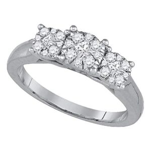 14kt white gold princess diamond 3-stone bridal wedding engagement ring 1/2 cttw