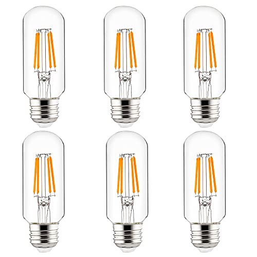 Sunlite 40263 LED Filament T12 Tubular Light Bulb, 3 Watts (25W Equivalent), 240 Lumens, UL Listed, 104 mm, Medium E26 Base, Dimmable, 2200K Amber, 6 Count